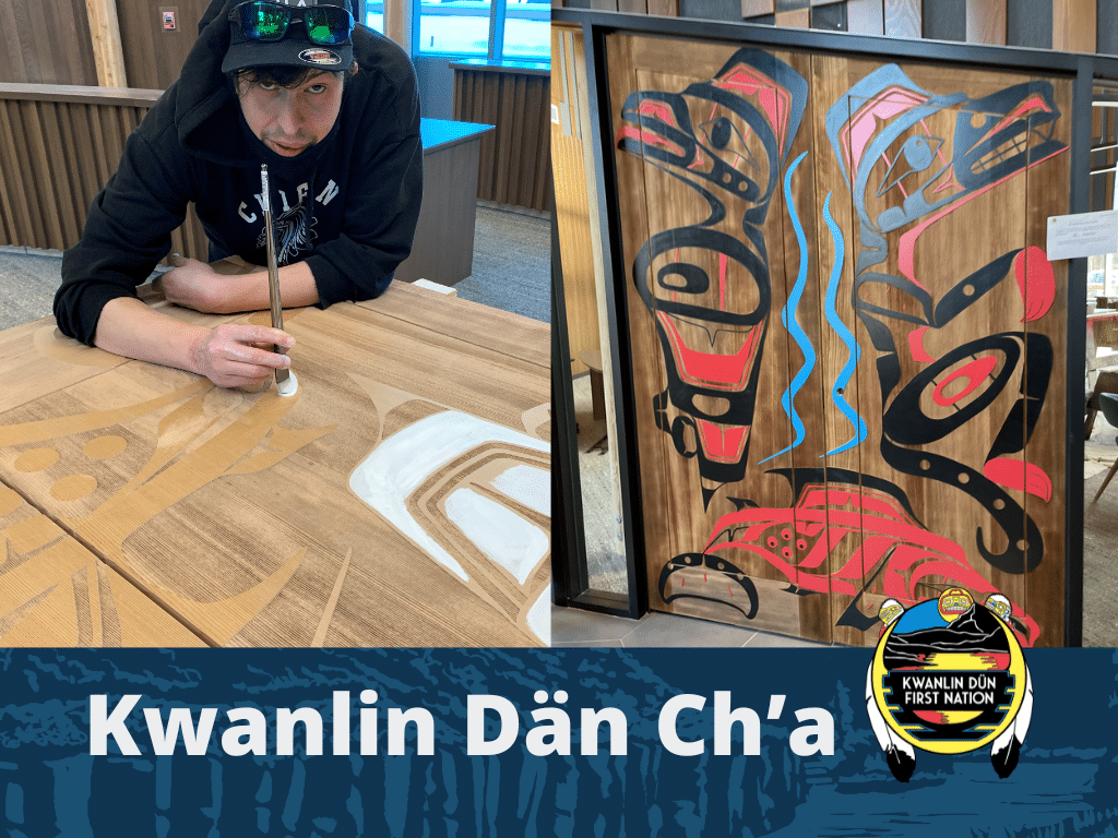 Wolf, Crow and salmon on new KDFN Council doors - Kwanlin Dün First Nation