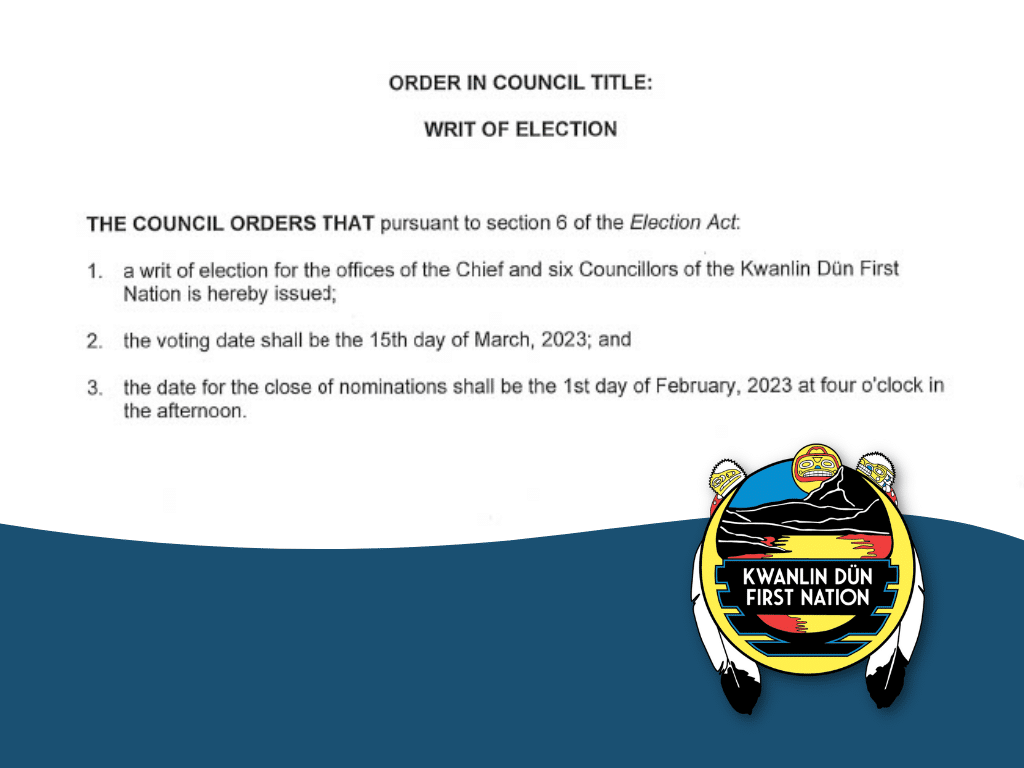 Writ of election for the offices of the Chief and six Councillors ...