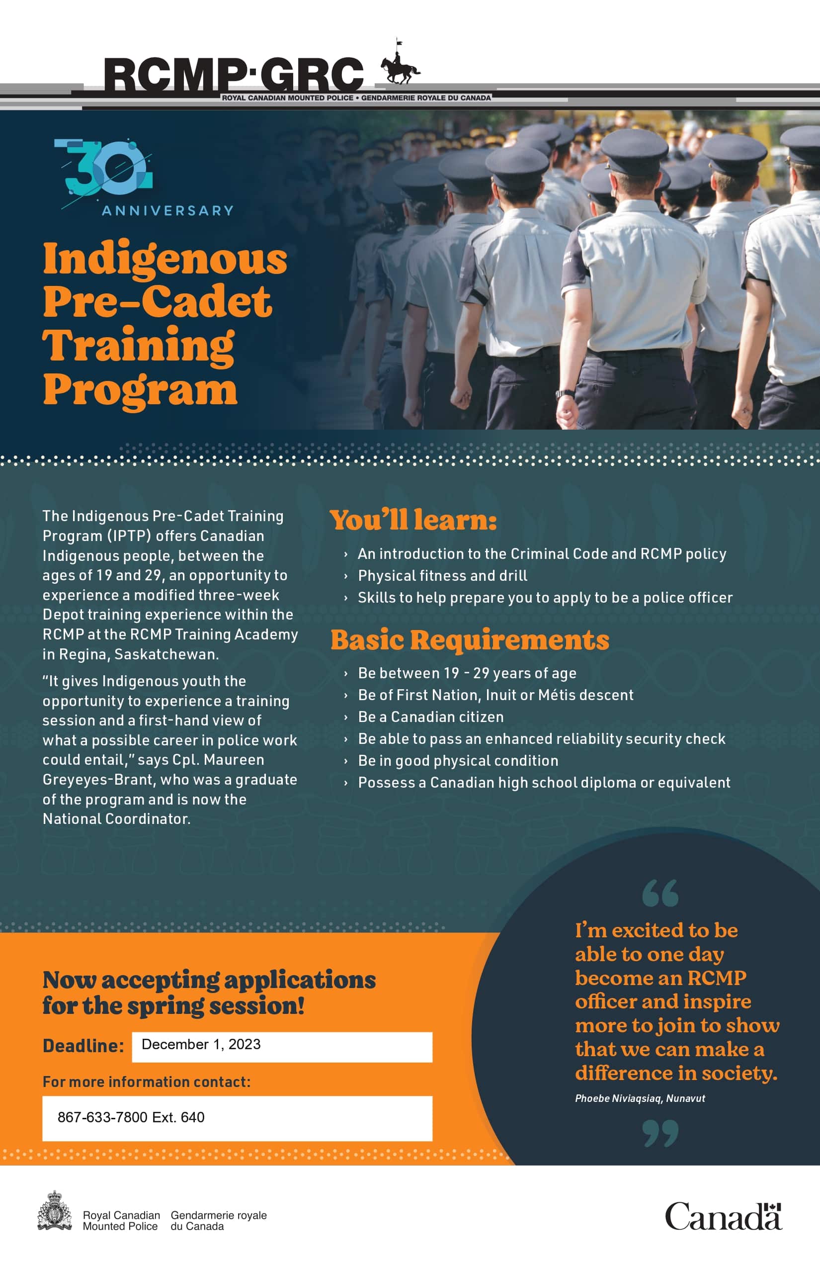 Indigenous Pre-Cadet Training Program applications open - Kwanlin Dün First Nation